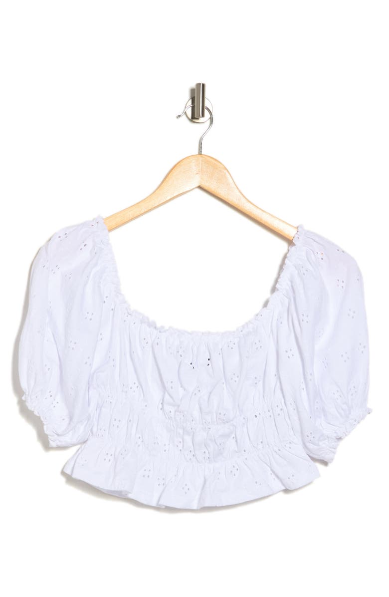 ASOS DESIGN Embroidered Eyelet Shirred Cotton Crop Top | Nordstromrack