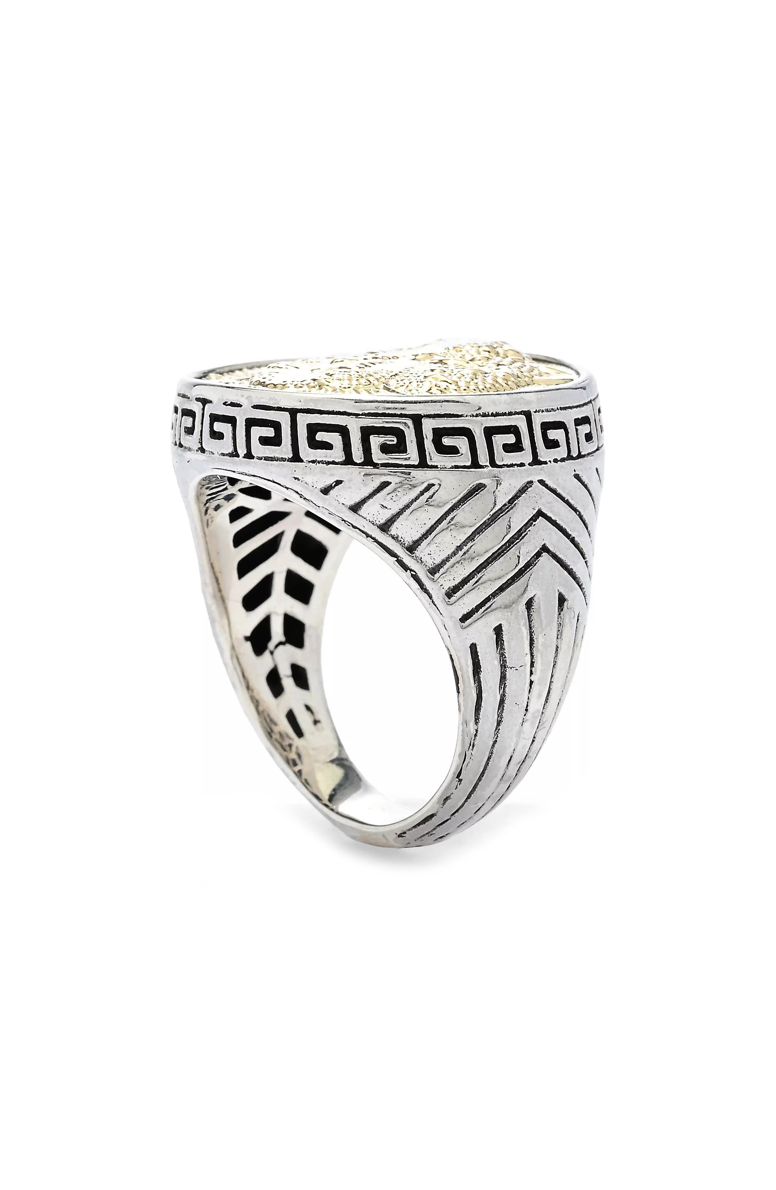 SAMUEL B. 18k Gold & Sterling Silver Two-Tone Dragon Medallion Ring ...