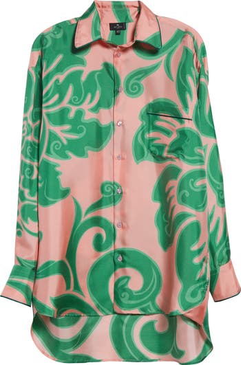 Etro Paisley Piped Silk Pajama Shirt | Nordstrom