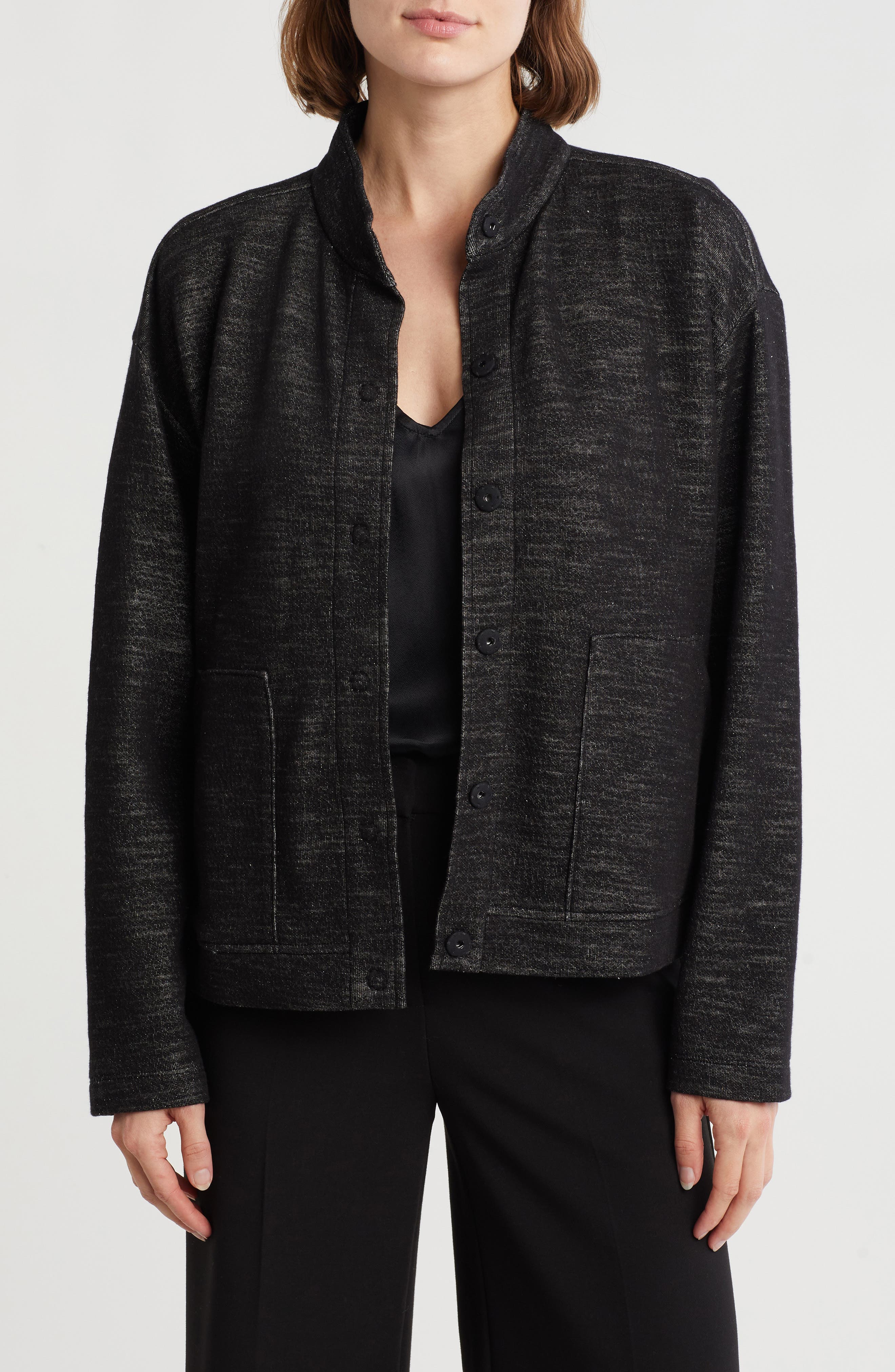 Eileen Fisher Stand Collar Organic Cotton Blend Jacket | Nordstromrack