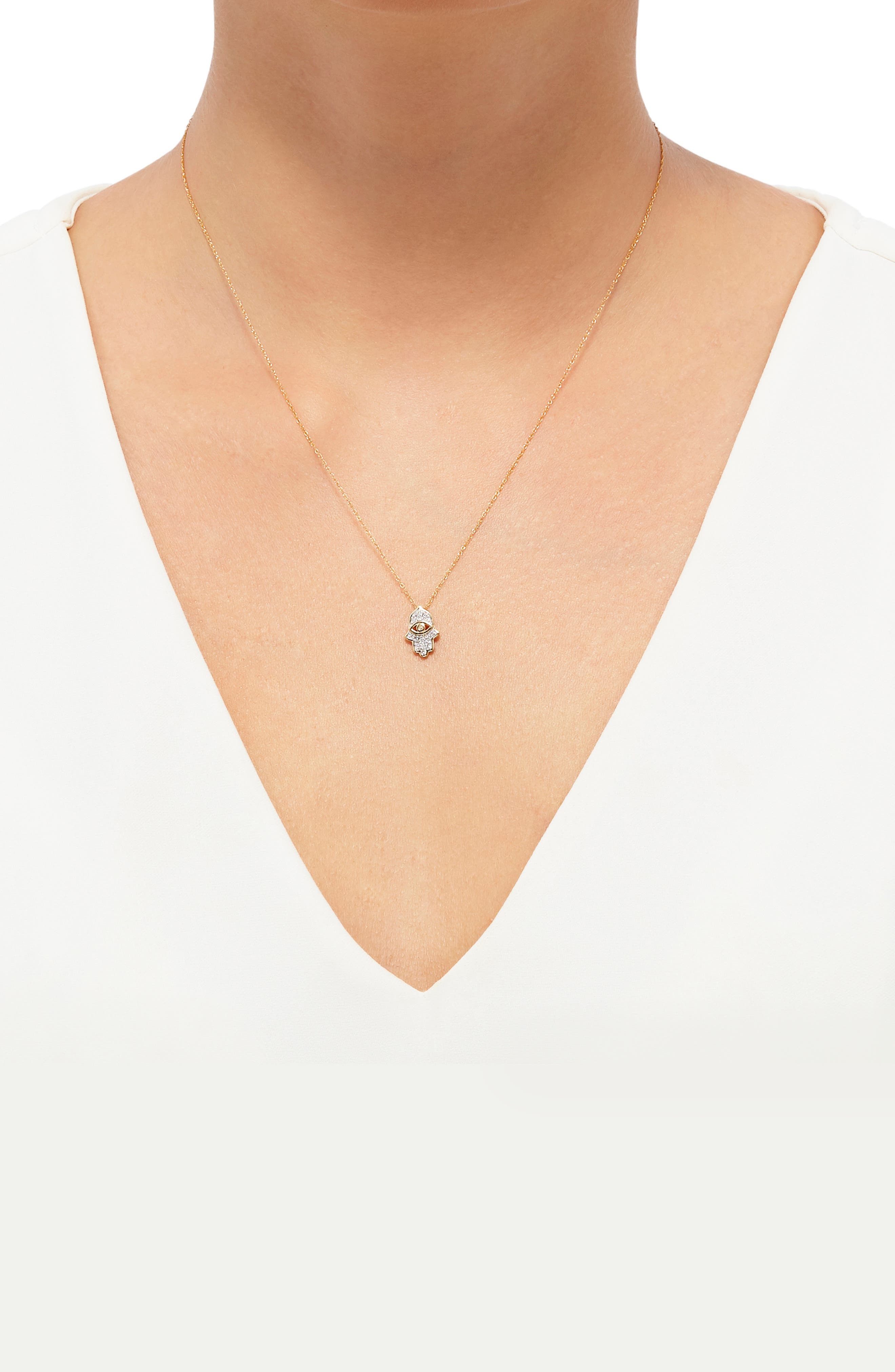 Frankie & Zoe Diamond Hamsa Hand Pendant Necklace - 0.1ct. | Nordstromrack