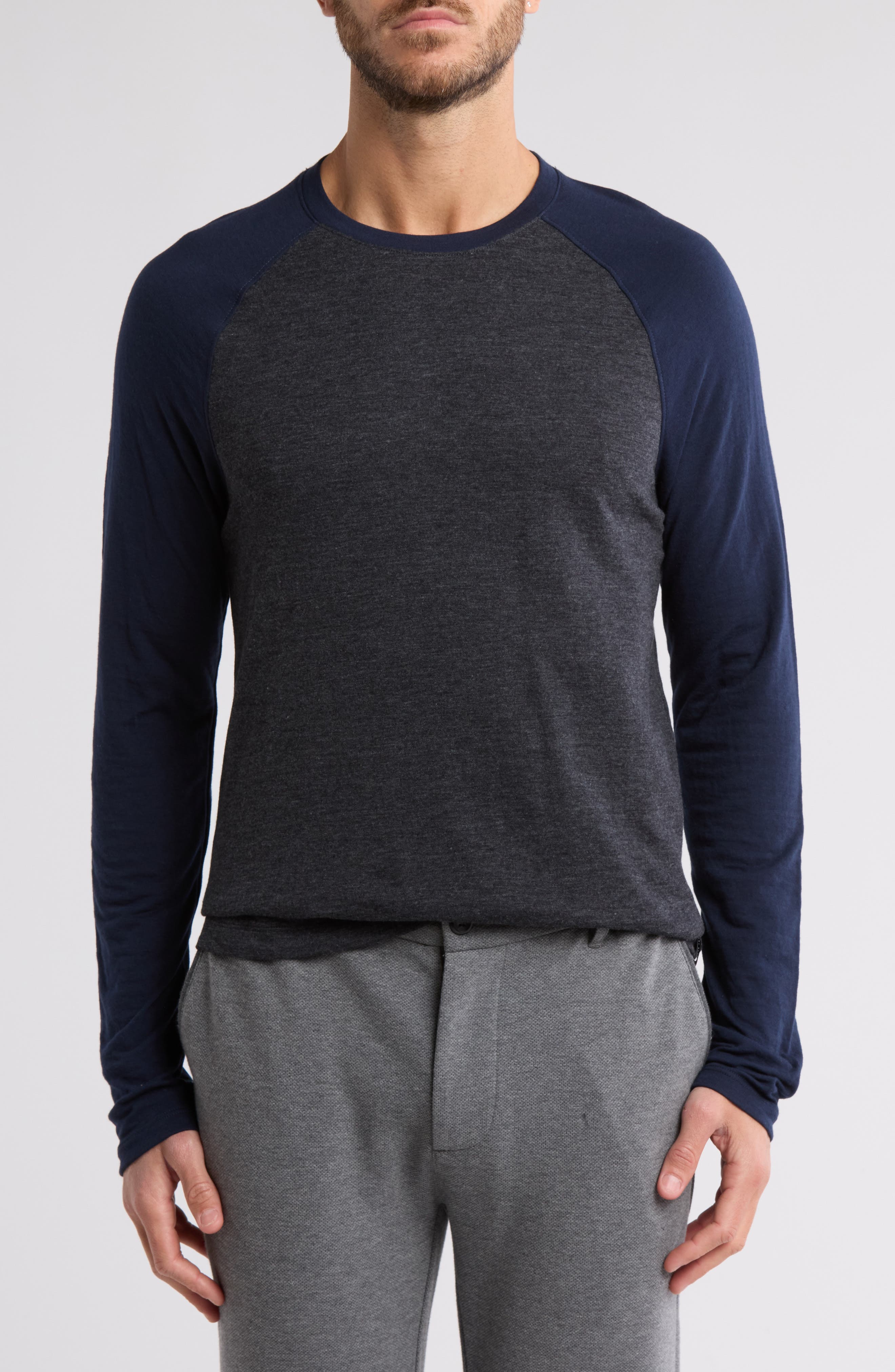 Perry Ellis Heather Colorblock Long Sleeve Baseball T-Shirt | Nordstromrack