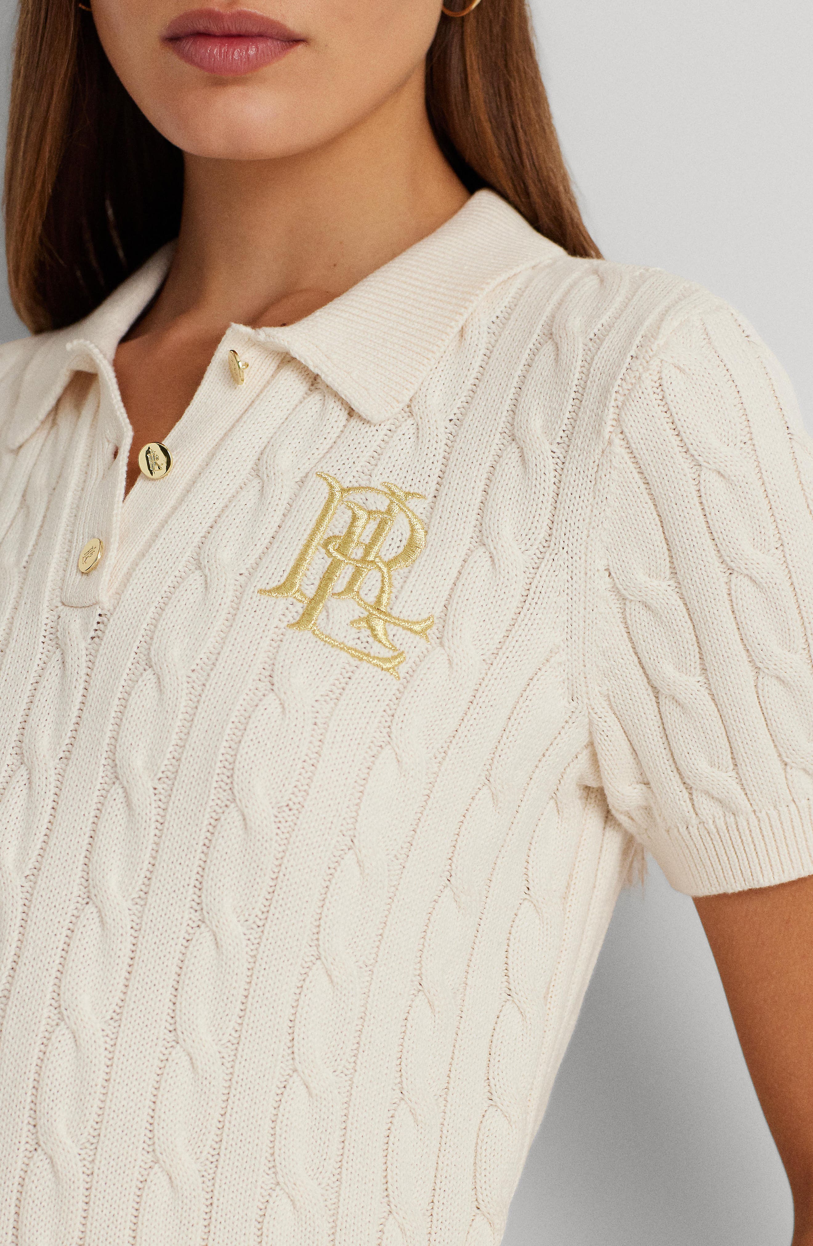 Lauren Ralph Lauren Cable Knit Cotton Polo Sweater | Nordstrom