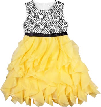JOE-ELLA Riley Damask Lemon Cascading Organza Dress | Nordstromrack
