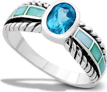 SAMUEL B. Sterling Silver Oval Blue Topaz & Shell Band Ring | Nordstromrack