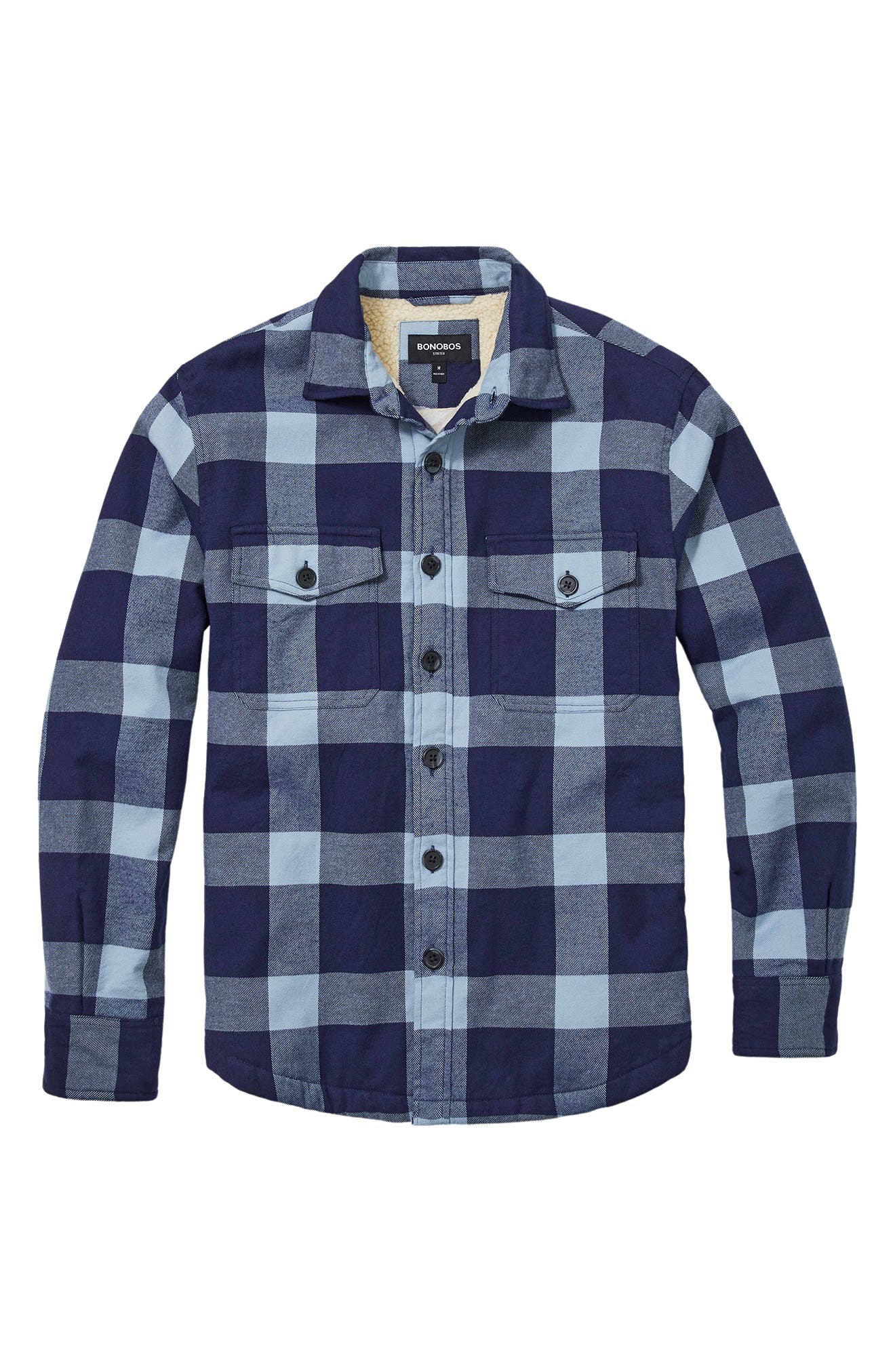 Bonobos Plaid Faux Shearling Lined Overshirt | Nordstromrack