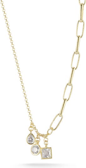 GLAZE JEWELRY Gold Vermeil Mixed Chain Tri-Crystal Pendant Necklace ...