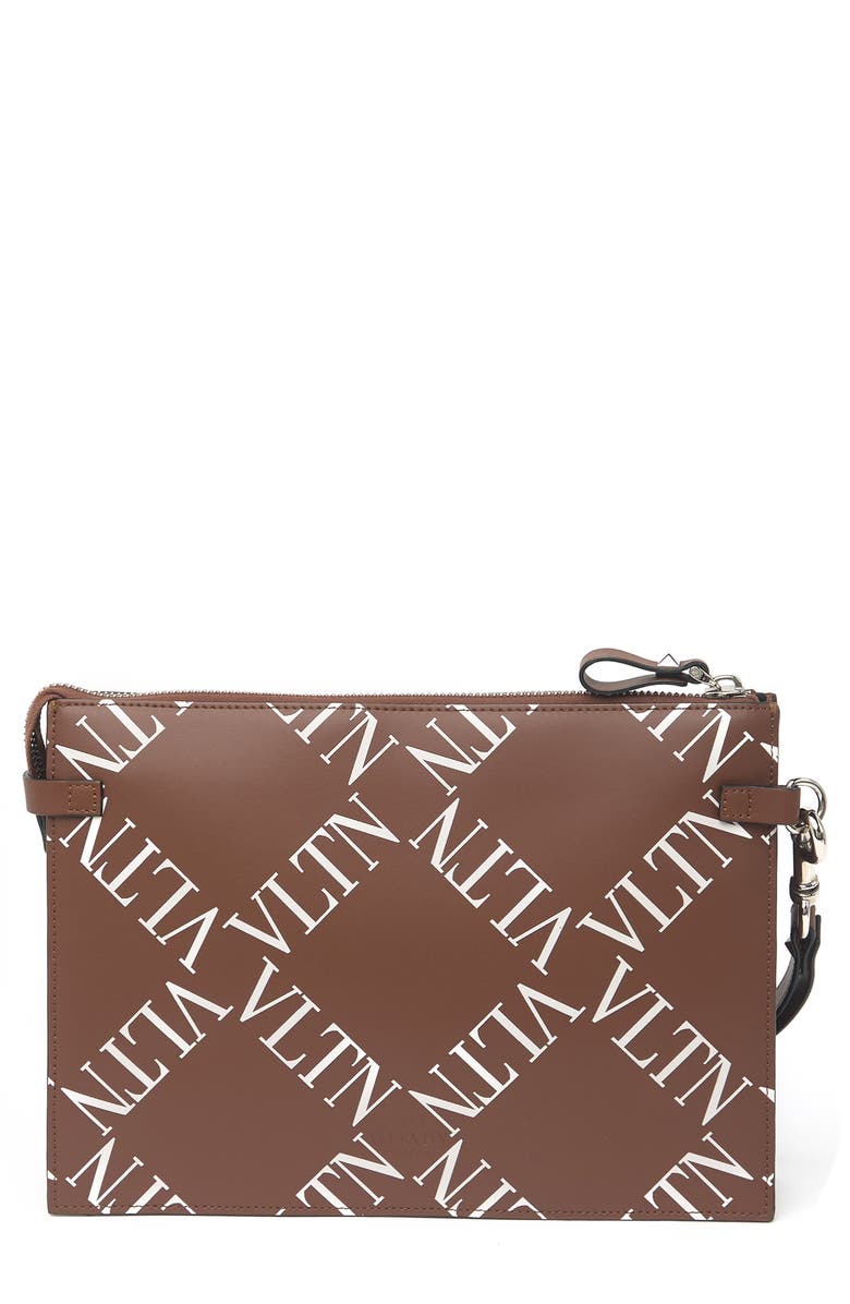 Valentino Logo Print Leather Flat Pouch | Nordstromrack