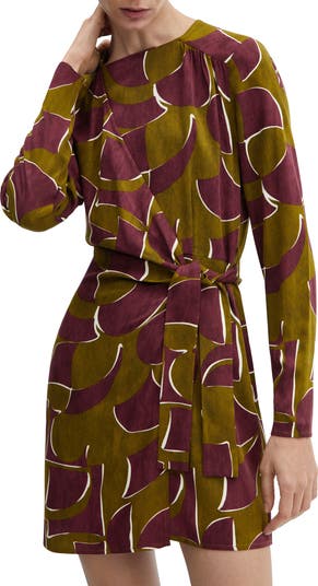 MANGO Geo Print Long Sleeve Faux Wrap Minidress | Nordstrom