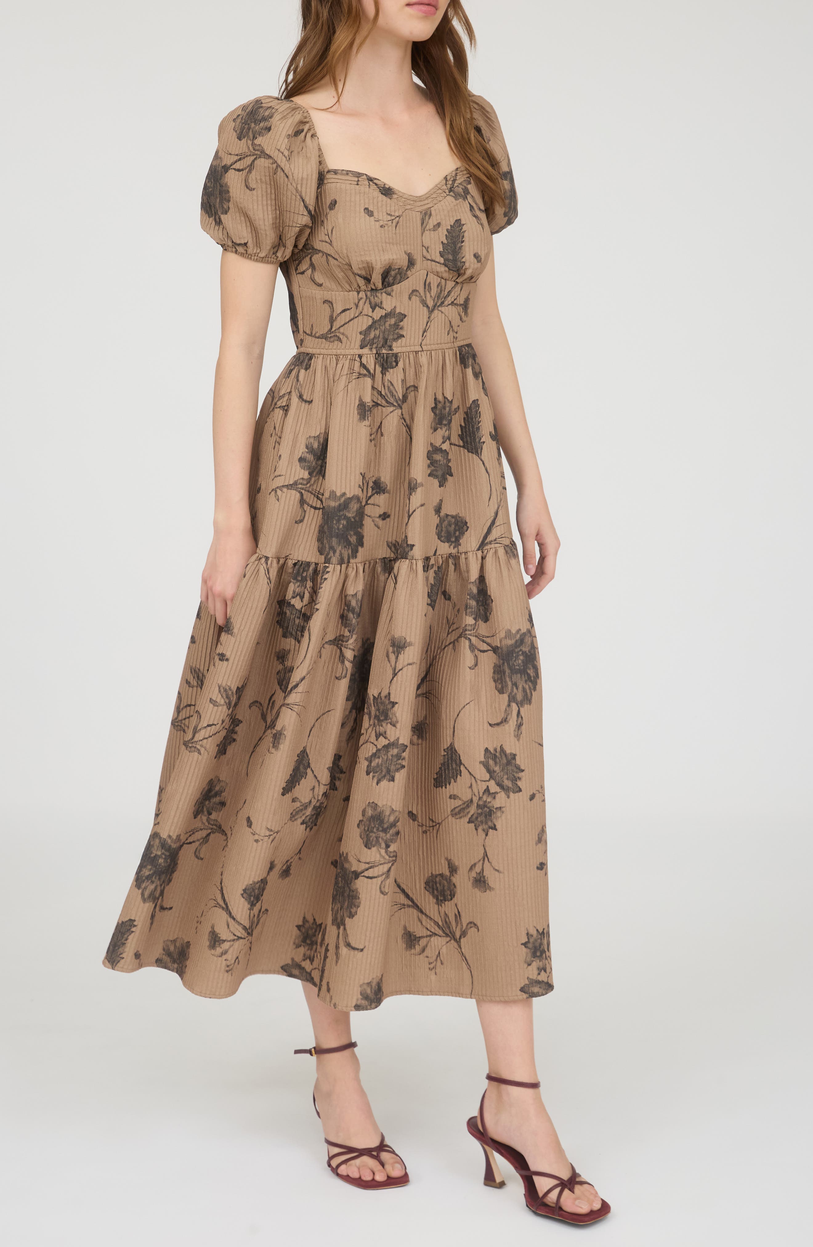 AUGUST SKY Puff Sleeve Midi Dress | Nordstromrack