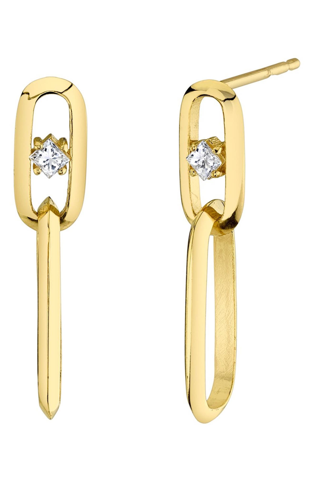 RON HAMI 14K Yellow Gold Princess Cut Diamond Oval Link Drop Earrings ...