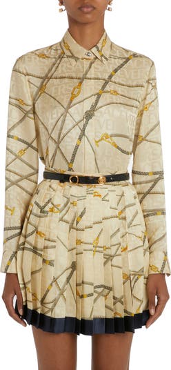 Versace Rope Logo Print Satin Button-Up Shirt | Nordstrom