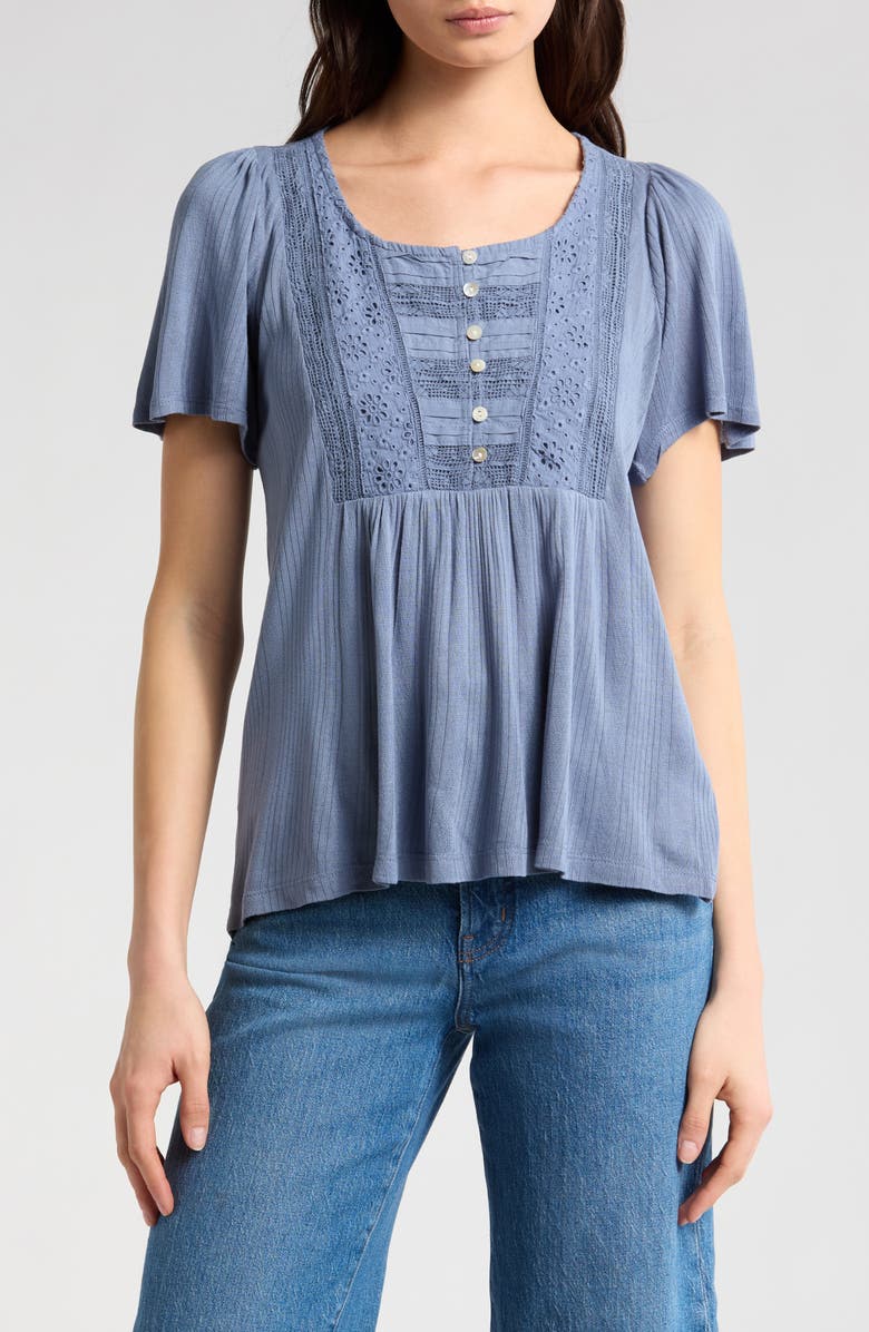 Lucky Brand Eyelet Lace Yoke Rib Top | Nordstromrack