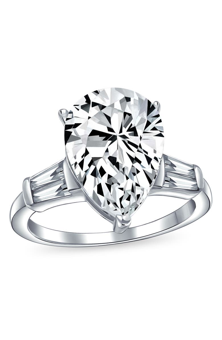 BLING JEWELRY 7CT CZ Pear Shape & Side Stones Solitaire Engagement Ring ...