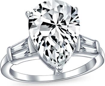 BLING JEWELRY 7CT CZ Pear Shape & Side Stones Solitaire Engagement Ring ...
