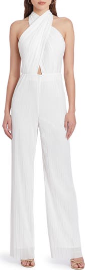 Amanda Uprichard Rivera Plissé Halter Jumpsuit | Nordstrom