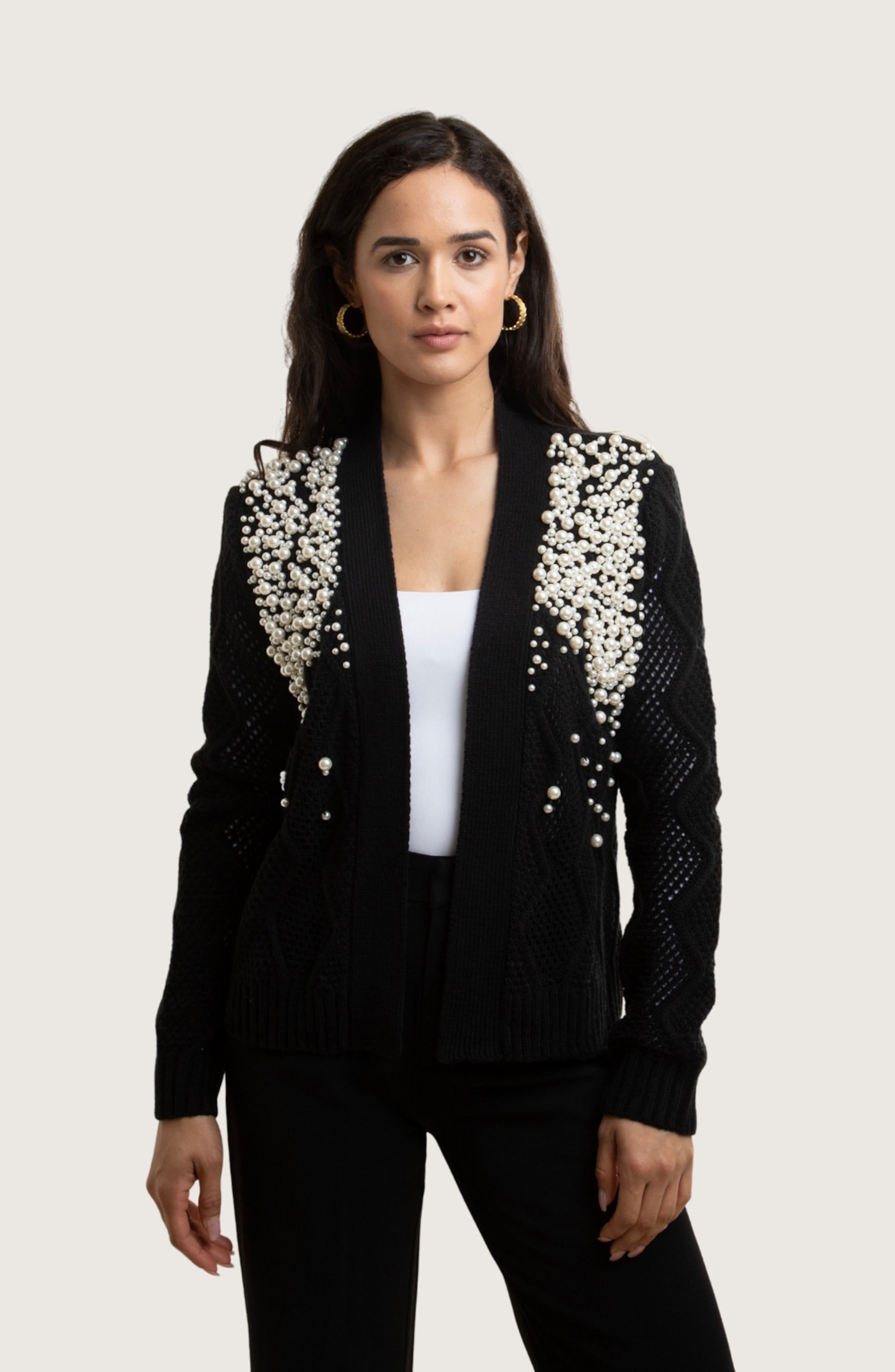 SAACHI Faux Pearl Open Knit Cardigan | Nordstromrack
