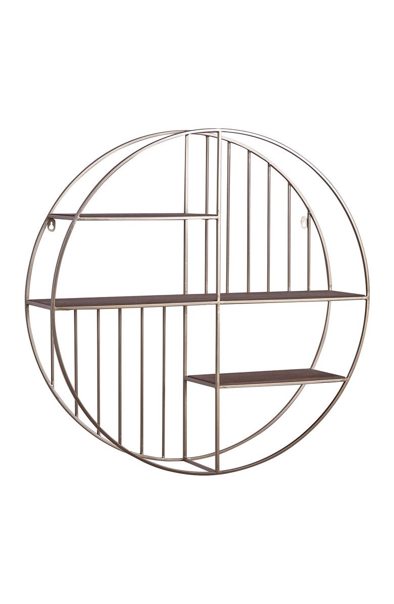 GINGER BIRCH STUDIO Gold Metal & Wood Round Wall Shelf - 28" X 28 ...