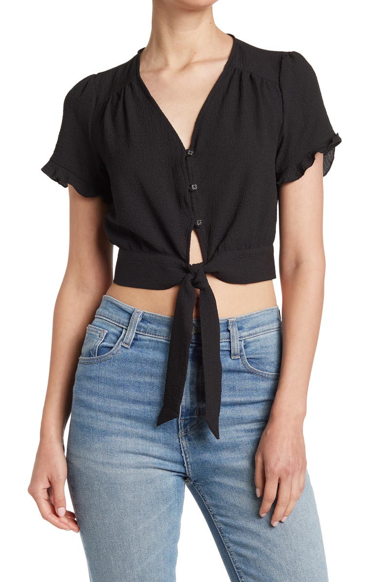 BCBGeneration Short Sleeve Tie Front Button Top | Nordstromrack