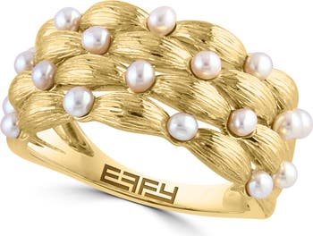 EFFY 14K Yellow Gold 2mm Freshwater Pearl Multiband Ring | Nordstromrack