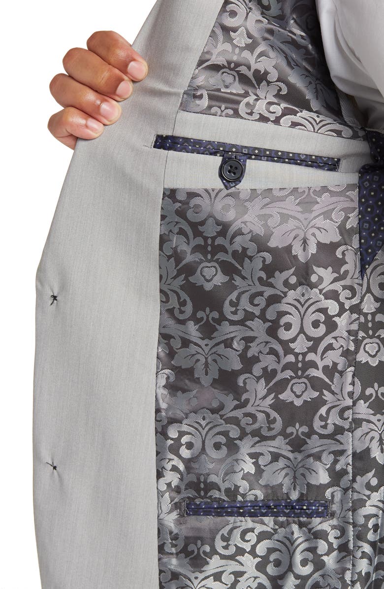 SAVILE ROW CO Hoxton Light Grey Solid Two Button Notch Lapel Bi-Stretch ...