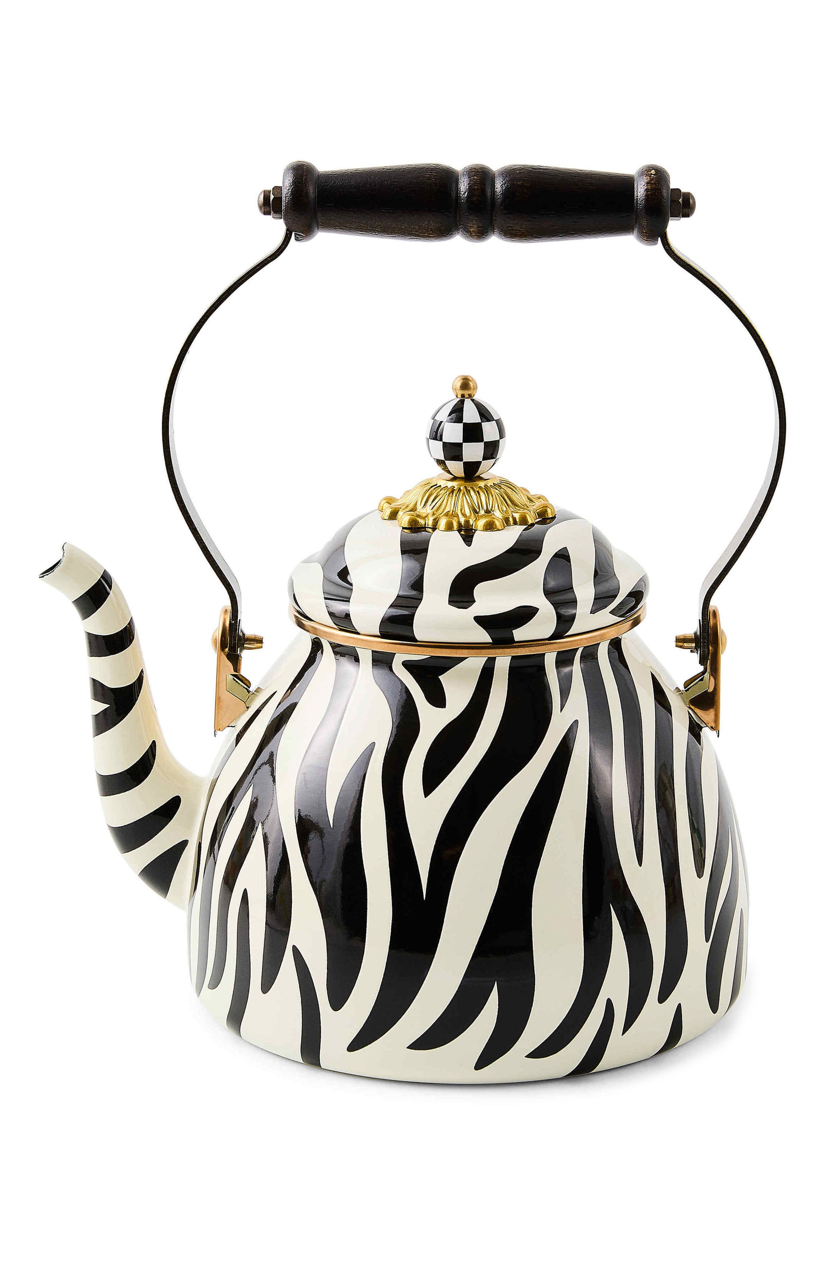 MACKENZIE CHILDS Zebra Enameled Steel 2-Quart Tea Kettle | Nordstrom