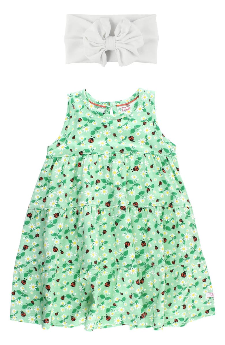 RuffleButts Daisies & Ladybugs Tiered Dress & Bow Head Wrap Set | Nordstrom