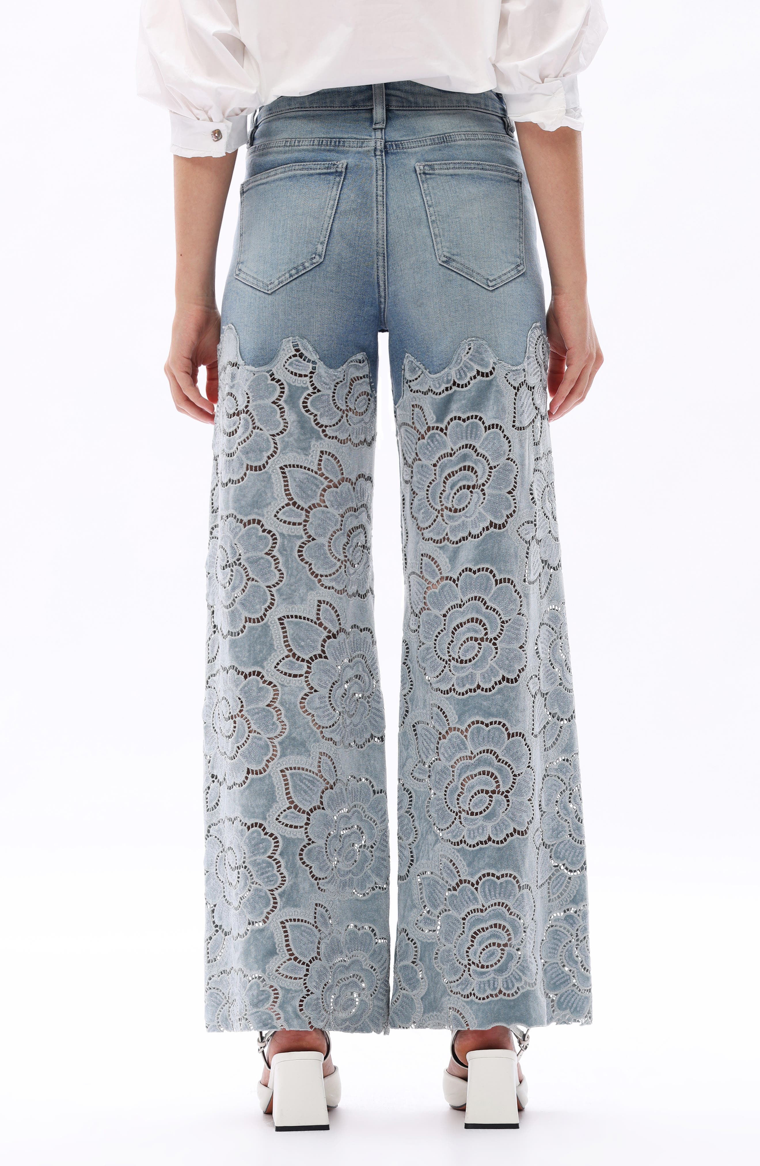 Bayeas Rhinestone High Waist Wide Leg Eyelet Jeans | Nordstrom