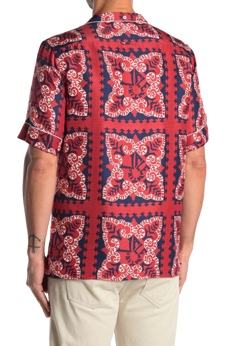 Valentino Uomo Mini Bandana Script Button Front Short Sleeve Shirt ...
