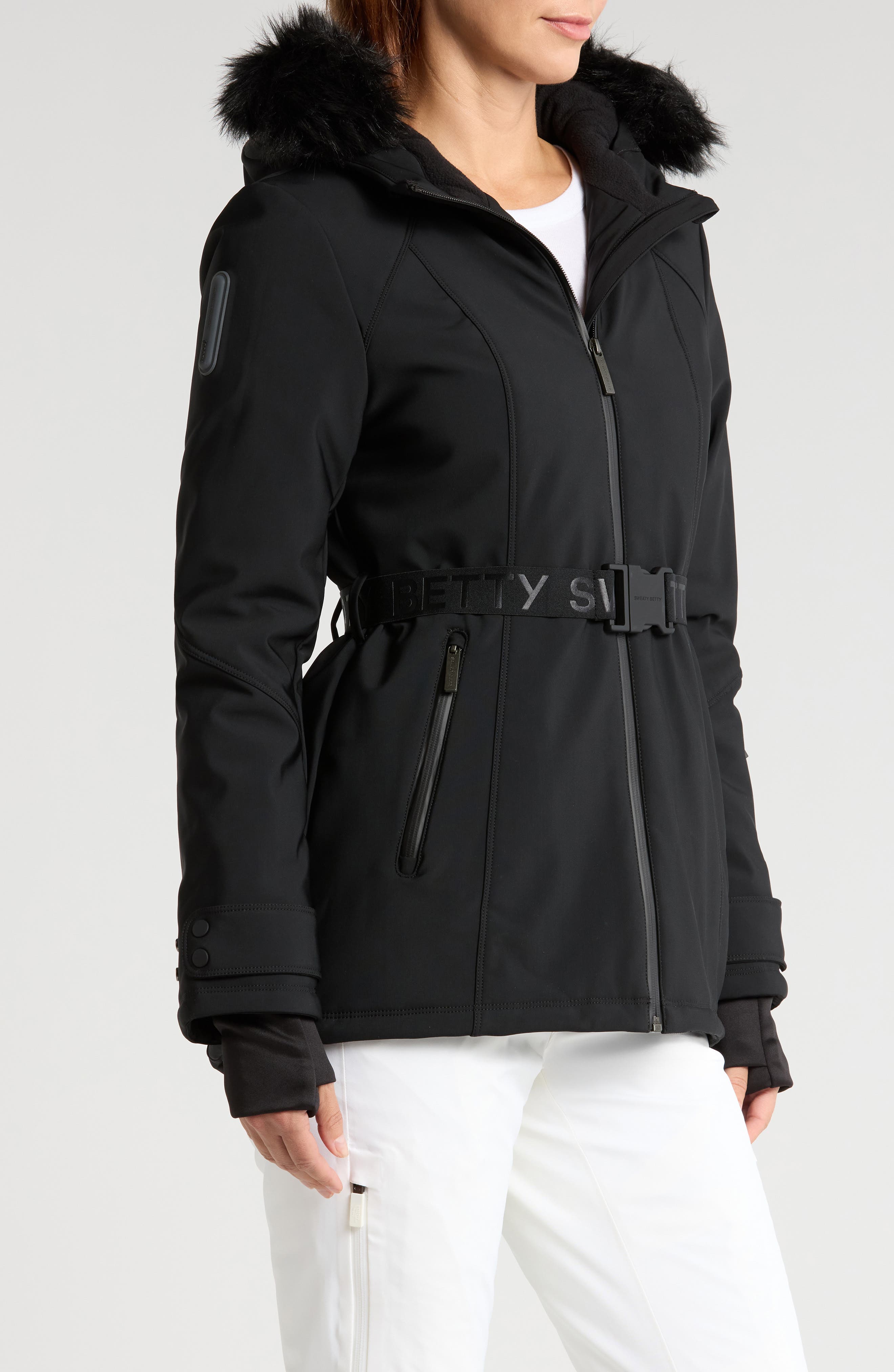 Sweaty Betty Exploration Faux Fur Trim Soft Shell Ski Jacket ...