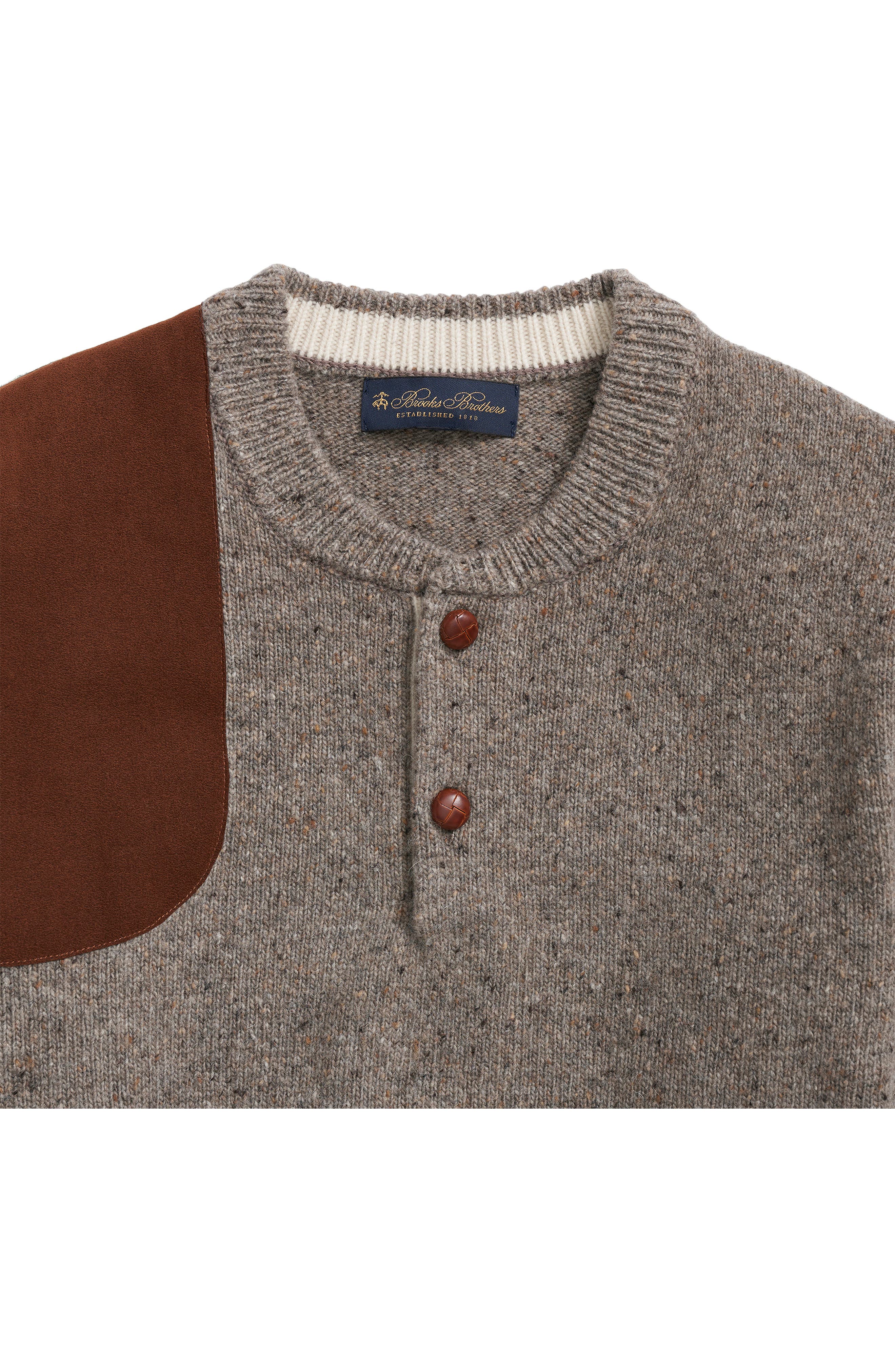 Brooks Brothers Shoulder Patch Merino Donegal Wool Henley Sweater ...