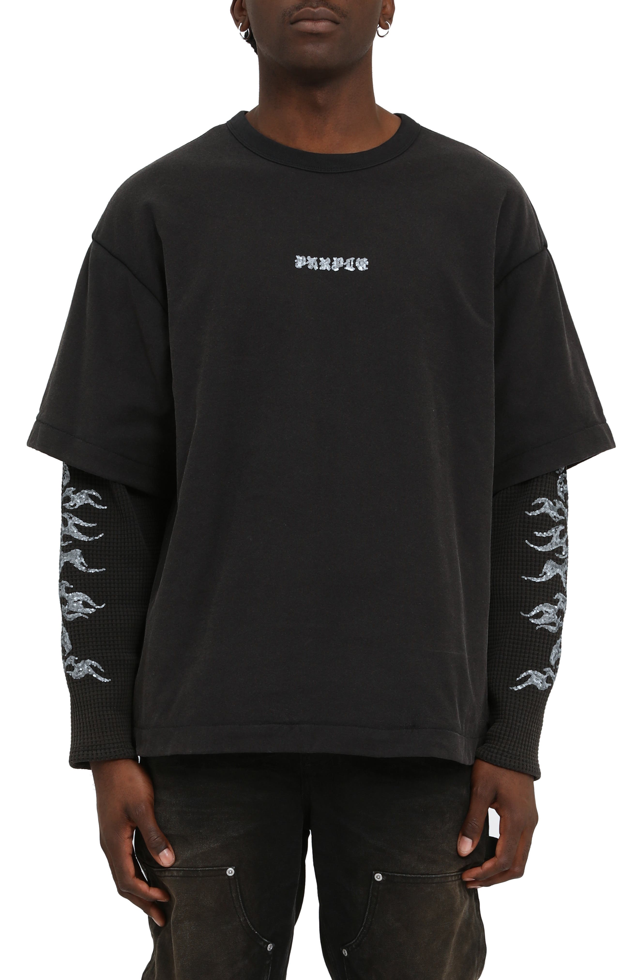 PURPLE BRAND Oversize Sequin Layered Logo Graphic T-Shirt | Nordstromrack