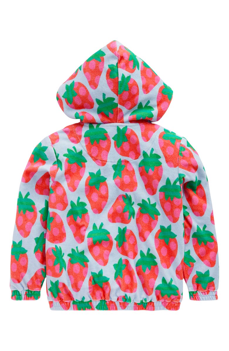 Mini Boden Kids' Strawberry Print Terry Cloth Zip-Up Hoodie | Nordstromrack
