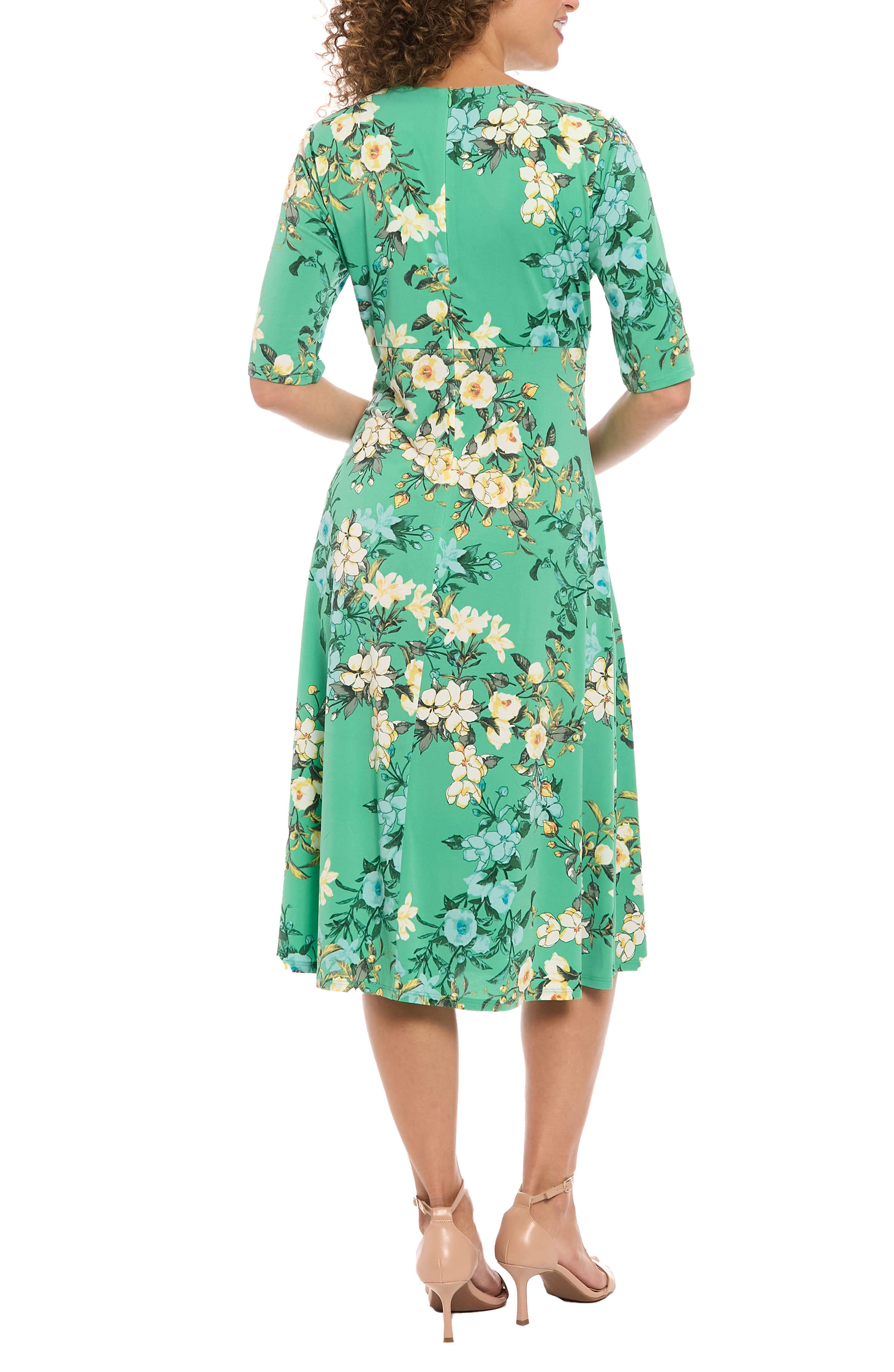 London Times Floral Elbow-Length Sleeve Keyhole Midi Dress | Nordstromrack