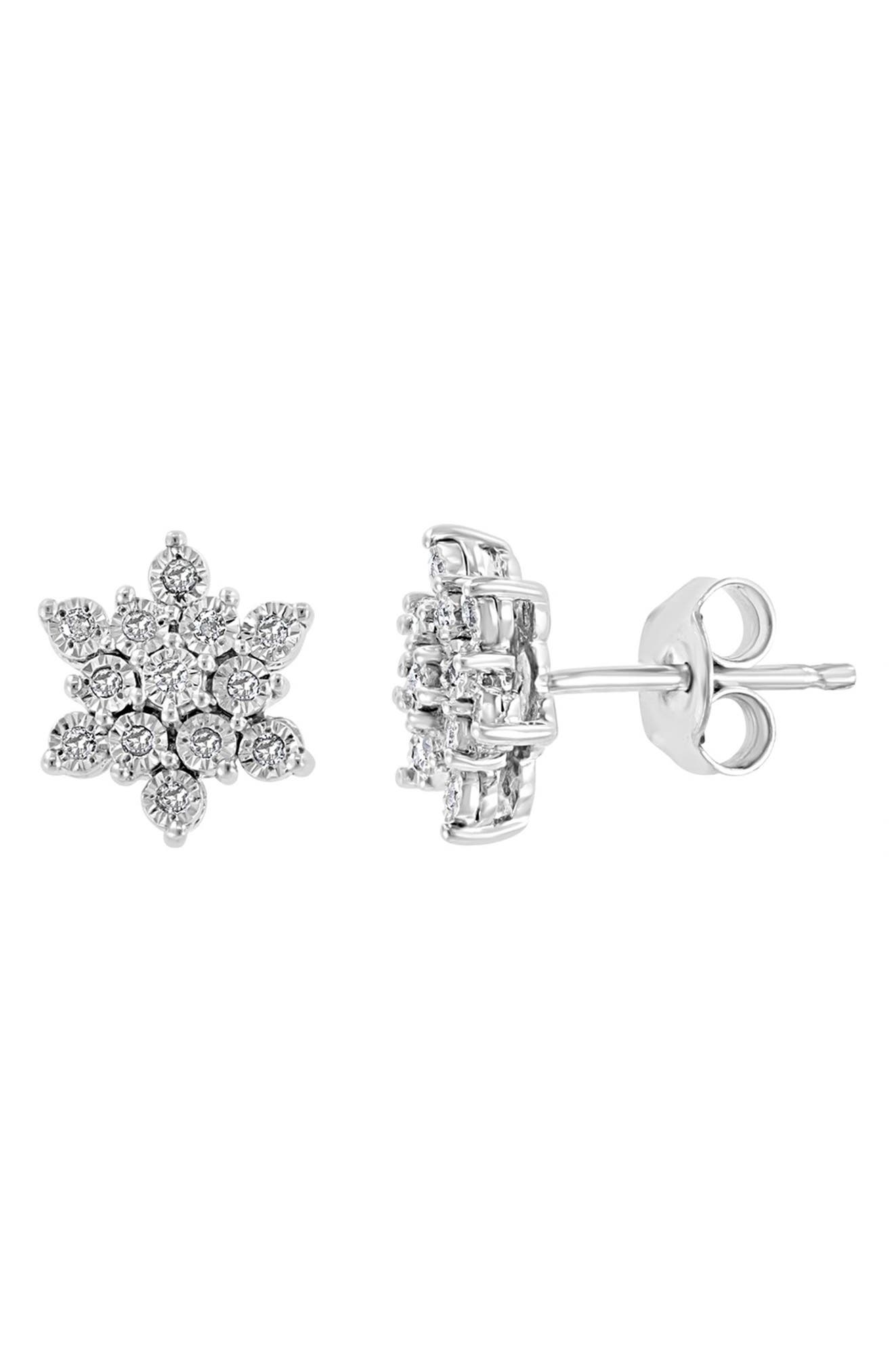 EFFY Floral Sterling Silver Diamond Stud Earrings - 0.13 ctw ...