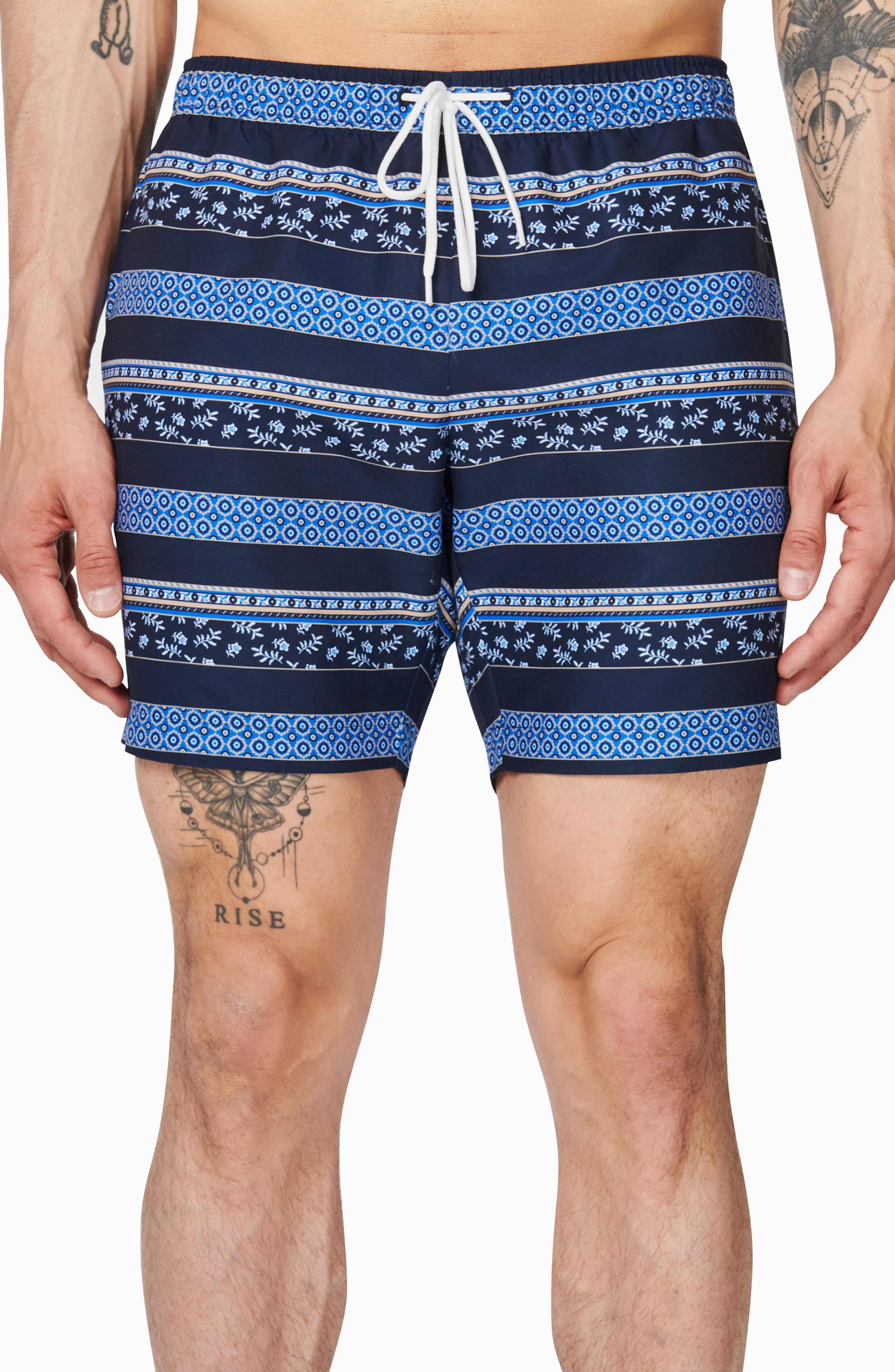 CONSTRUCT Blue Stripe Print Swim Trunks | Nordstromrack