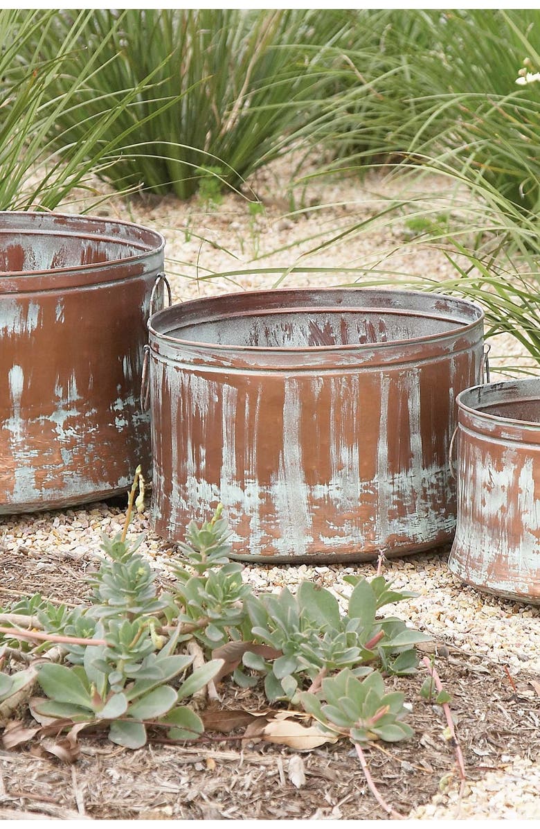 WILLOW ROW Copper Rustic Iron Drum Planter - Set of 3 | Nordstromrack