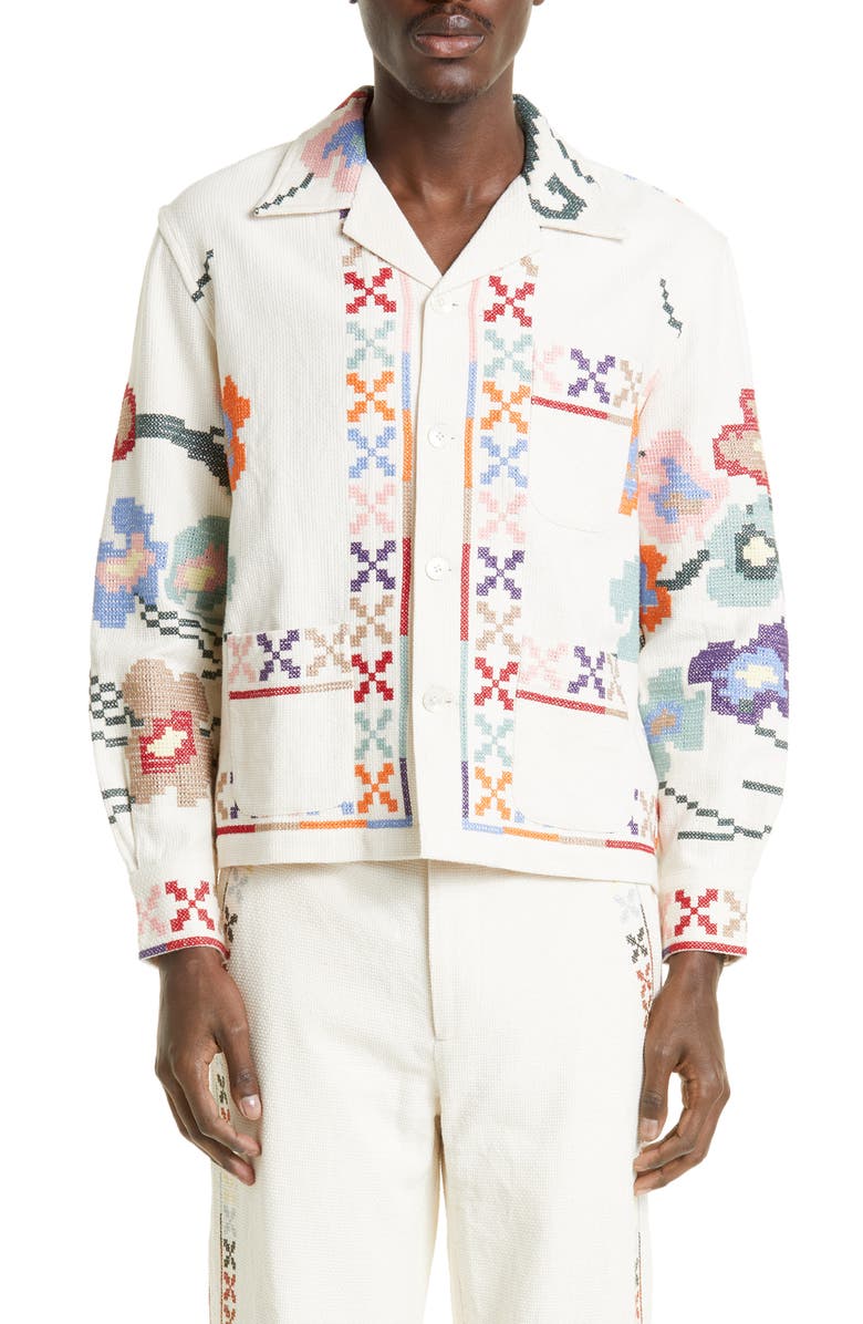 Bode Prisma Cross Stitch Cotton Overshirt | Nordstrom