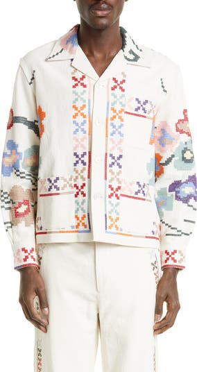 Bode Prisma Cross Stitch Cotton Overshirt | Nordstrom