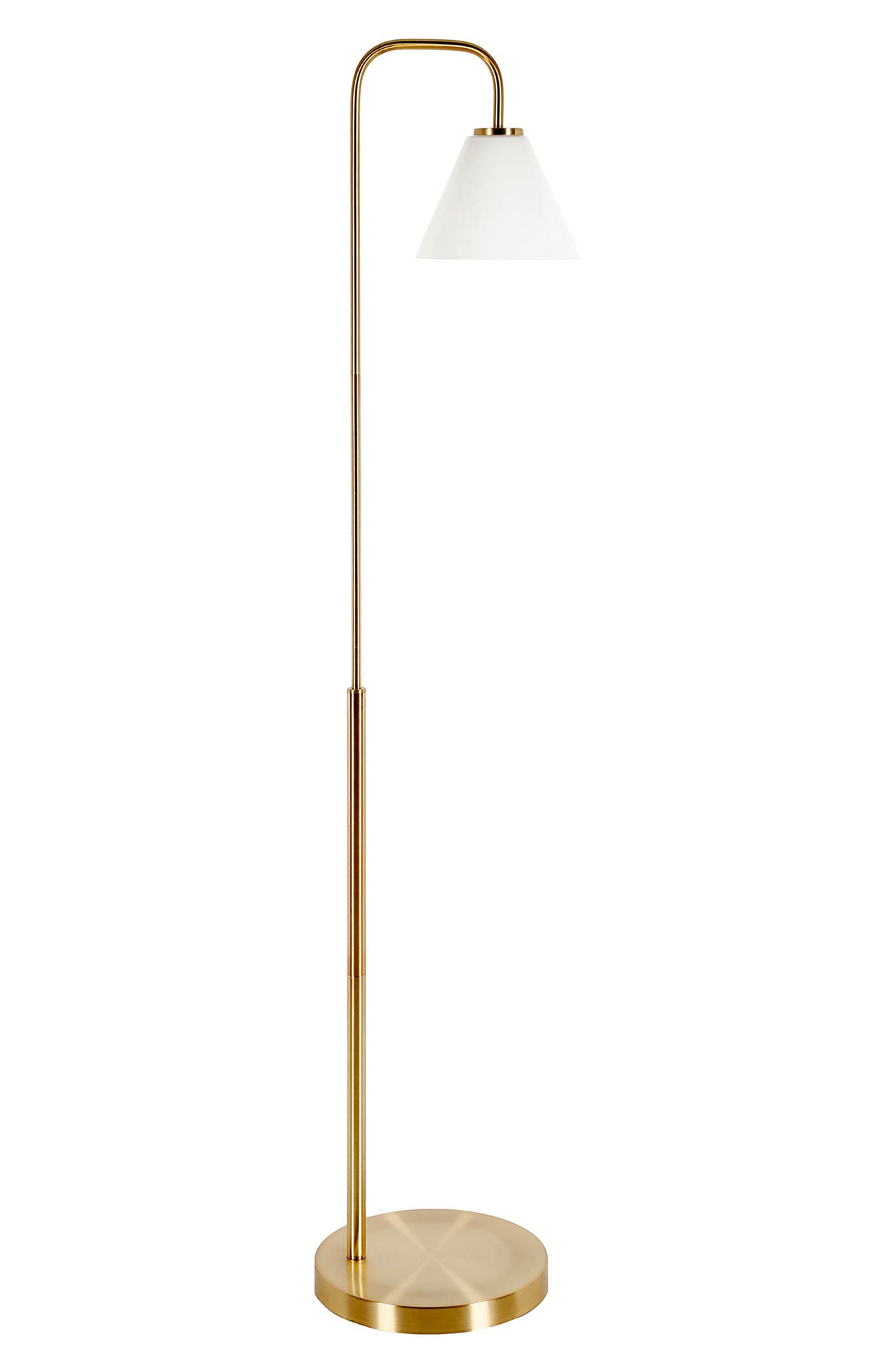 HUDSON AND CANAL Henderson Brass Finish Arc Floor Lamp with White Milk ...