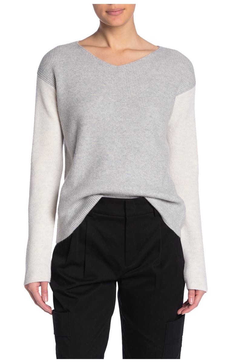 Vince V-Neck Colorblock Wool Blend Top | Nordstromrack