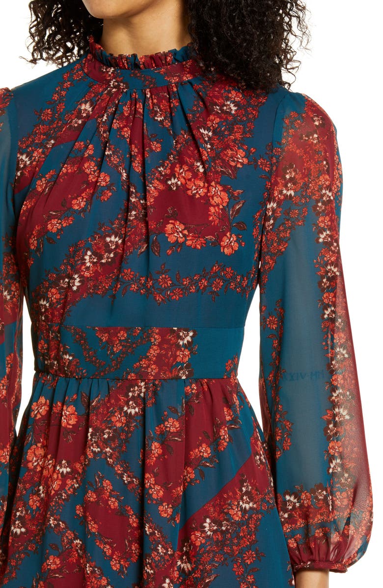 Julia Jordan Floral Long Sleeve A-Line Midi Dress | Nordstromrack