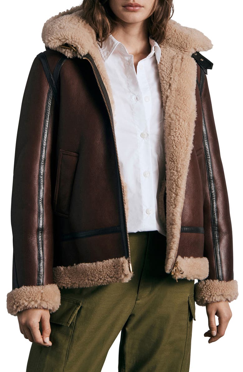 rag & bone Stella Hooded Leather & Genuine Shearling Aviator Jacket ...