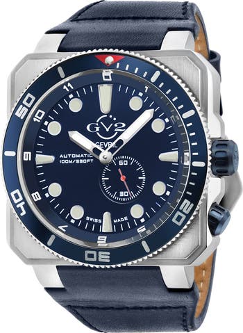 GV2 Men's XO Submarine Blue Dial Blue Calfskin Leather Watch, 48mm ...