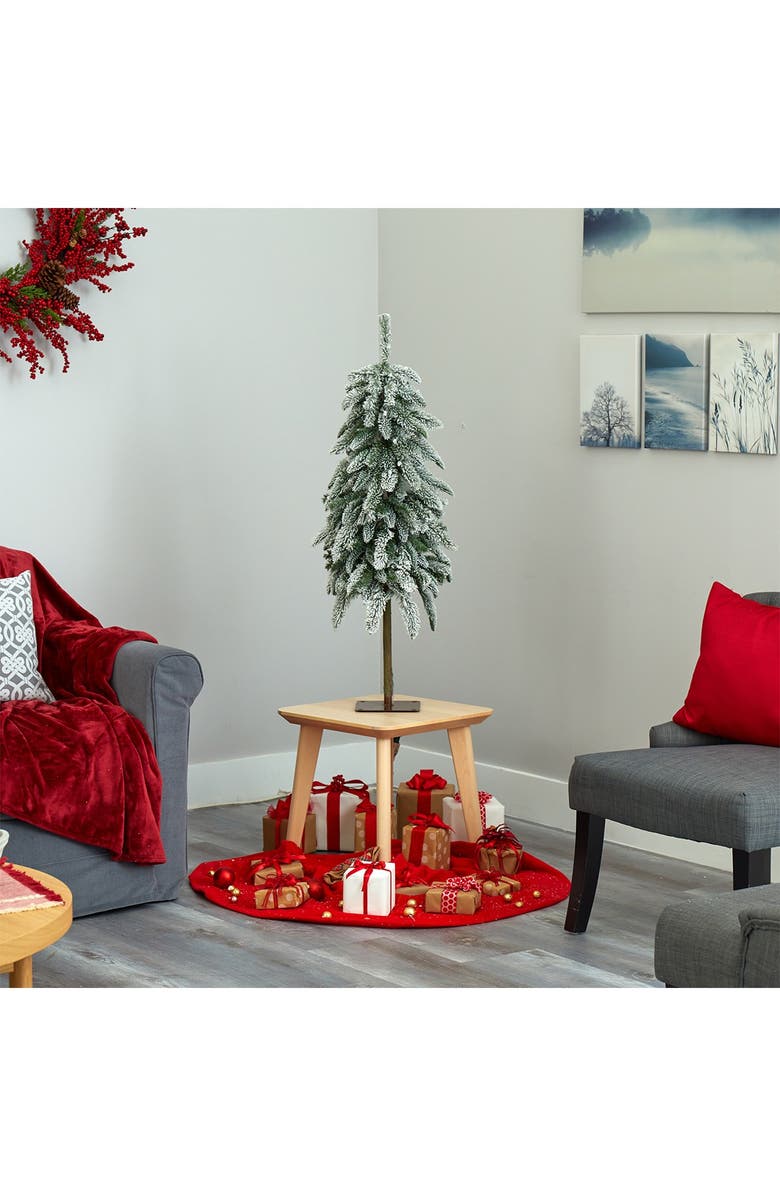 NEARLY NATURAL 3.5ft. Flocked Washington Alpine Christmas Tree with 50 ...