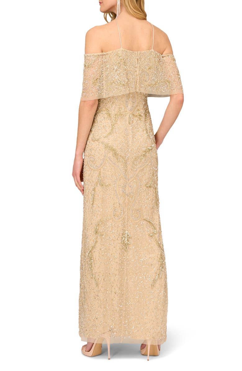 Aidan Mattox by Adrianna Papell Cold Shoulder Beaded Halter Column ...