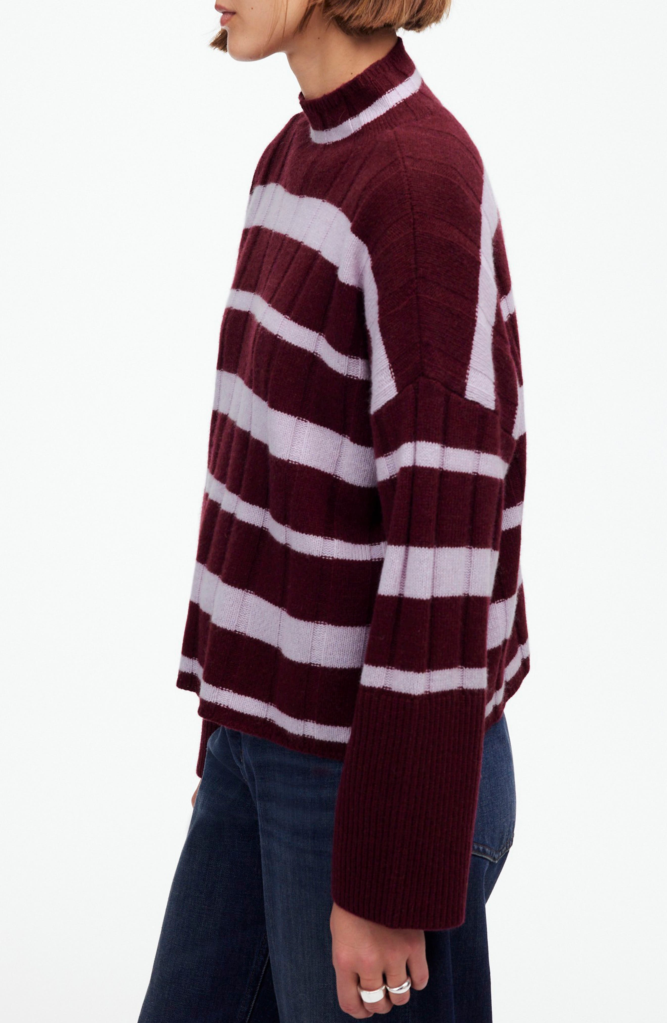 Madewell Stripe Rib Cashmere & Wool Blend Funnel Neck Sweater | Nordstrom