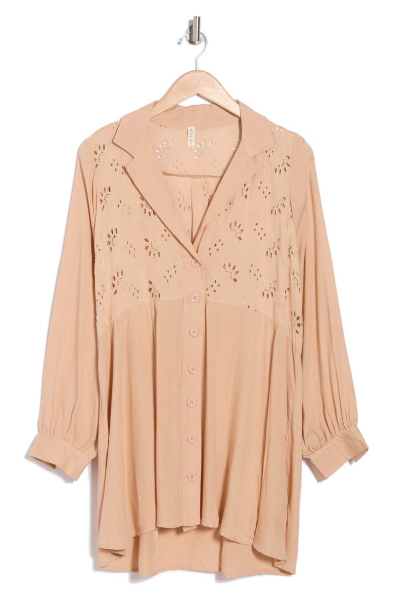 Eyelet Long Sleeve Button-Down Swim Cover-Up (Women) | Nordstromrack