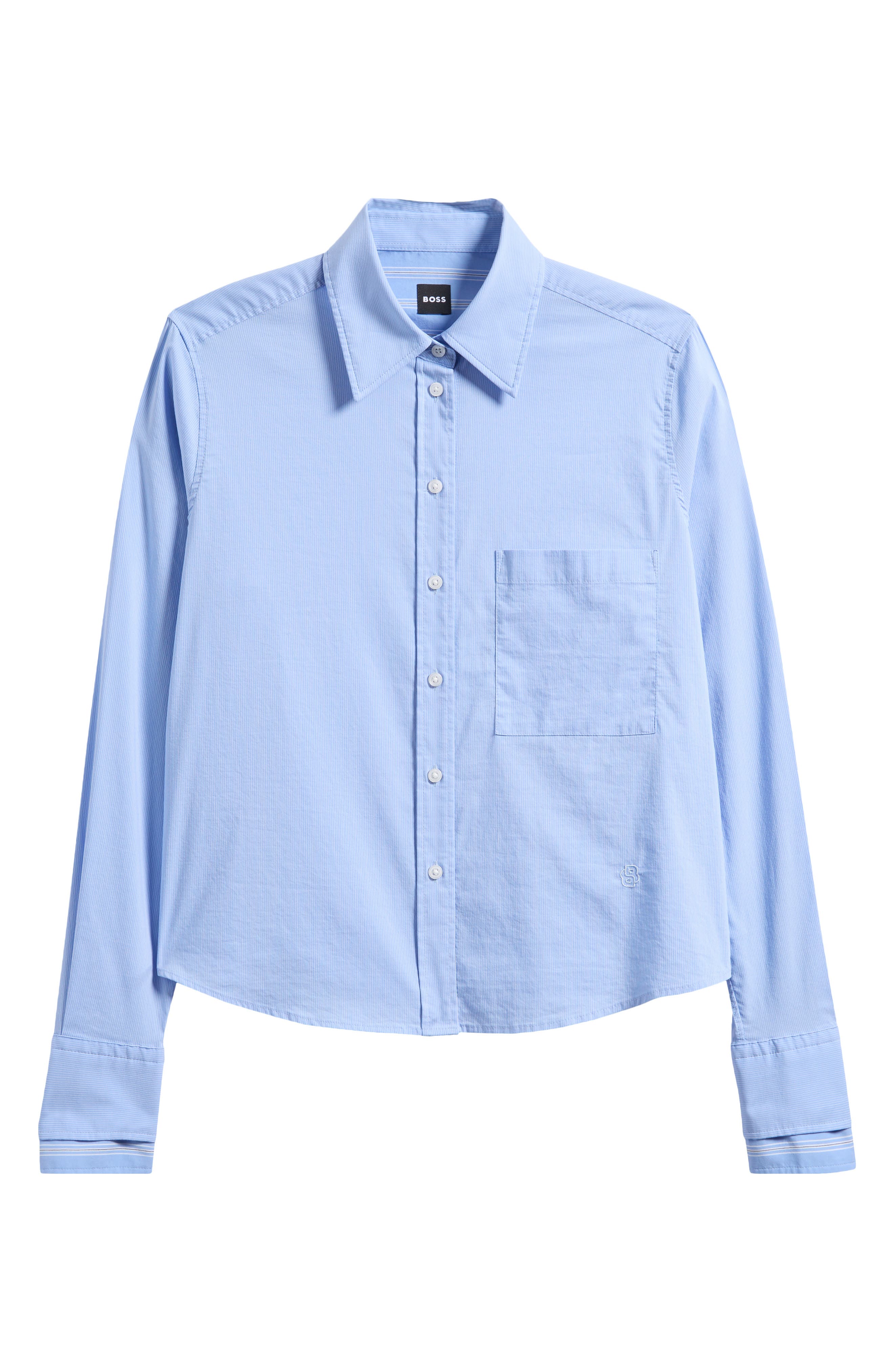 BOSS Brielle Stripe Cotton Blend Crop Button-Up Shirt | Nordstromrack