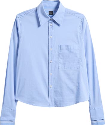 BOSS Brielle Stripe Cotton Blend Crop Button-Up Shirt | Nordstromrack
